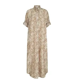 Brunello Cucinelli Silk Chevron Shirt Dress