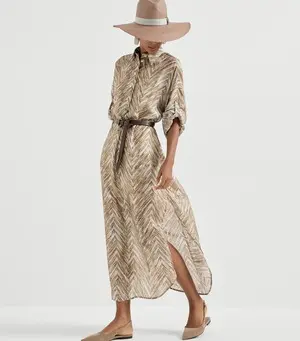 Brunello Cucinelli Silk Chevron Shirt Dress