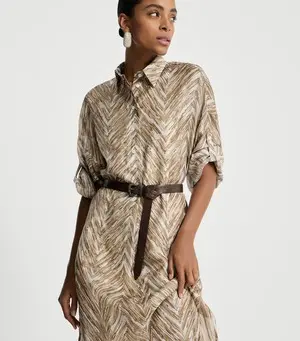 Brunello Cucinelli Silk Chevron Shirt Dress