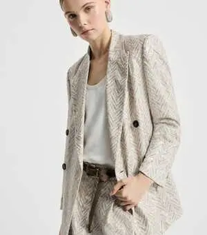 Brunello Cucinelli Linen Chevron Double-breasted Blazer