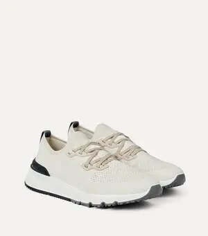 Brunello Cucinelli Cotton-blend Chiné-knit Sneakers - White