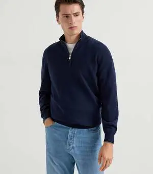 Brunello Cucinelli Cashmere Quarter-zip Pullover - Blue