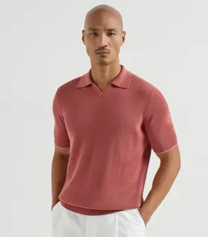 Brunello Cucinelli Cotton Rib-knit Polo Shirt - Pink