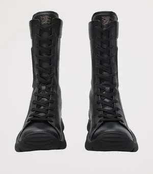 Burberry Leather Tone Lace-up Combat Boots - Black