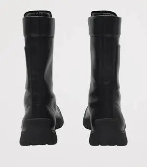 Burberry Leather Tone Lace-up Combat Boots - Black