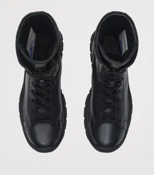 Burberry Leather Tone Lace-up Combat Boots - Black