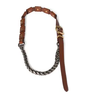 Miu Miu Leather Studded Necklace - Brown