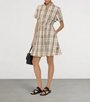 Burberry Checked Cotton Shirt Dress - Beige