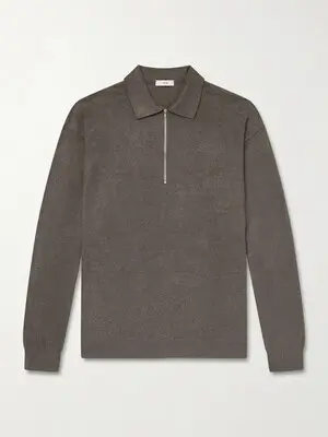 ATON Linen And Cotton-blend Half-zip Polo Sweater