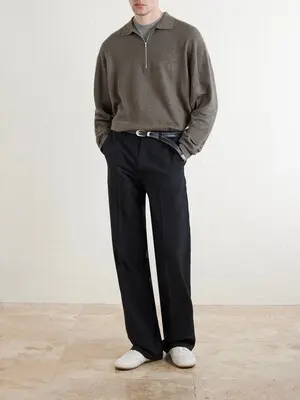 ATON Linen And Cotton-blend Half-zip Polo Sweater