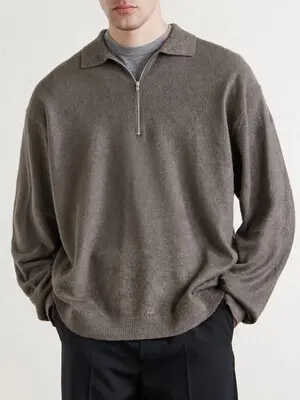 ATON Linen And Cotton-blend Half-zip Polo Sweater