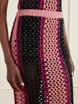 DIOTIMA Crystal-embellished Striped Crocheted Midi Skirt
