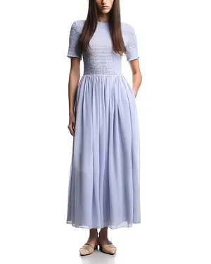 Emporio Armani Techno Georgette Smocked Bodice Midi Dress - Iris