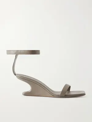 Rick Owens Cantilever Leather Wedge Mules - Brown