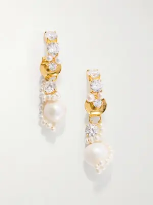 Completedworks Gold-plated Cubic Zirconia And Pearl Hoop Earrings - Silver