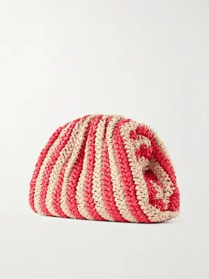 LOEFFLER RANDALL Bailey Striped Crocheted Raffia Clutch - Red