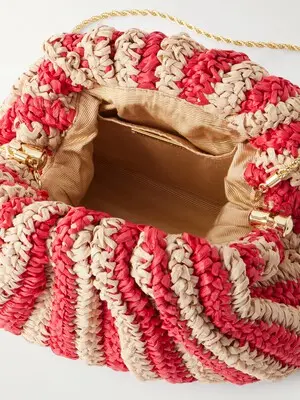 LOEFFLER RANDALL Bailey Striped Crocheted Raffia Clutch - Red