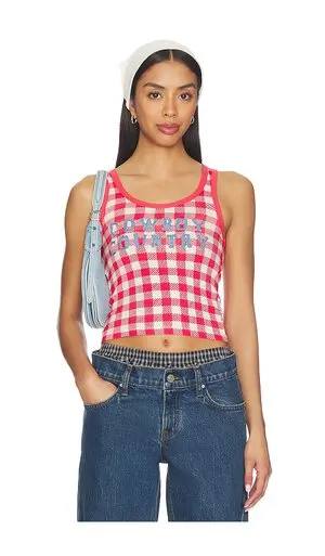 THE LAUNDRY ROOM Cowboy Country Denim Rib Tank Top - Red Gingham