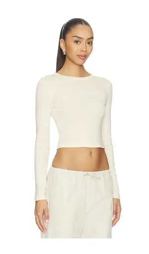 Enza Costa Supima Baby Rib Long Sleeve Cropped Top - Flan