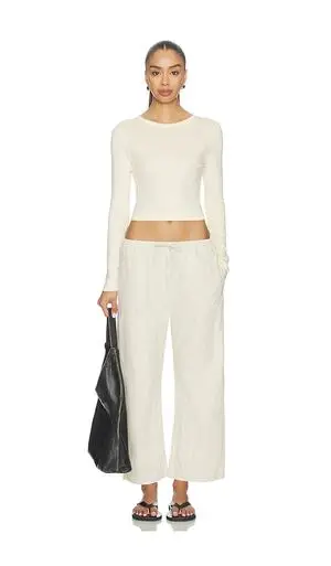 Enza Costa Supima Baby Rib Long Sleeve Cropped Top - Flan