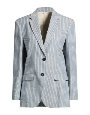 Brunello Cucinelli Single-breasted Linen, Cotton, And Hemp Blazer - Blue