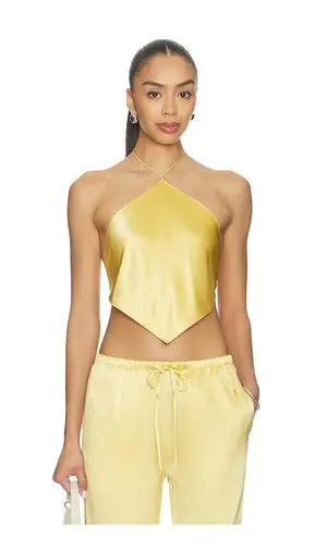 Eterne Freya Top Lightweight Satin Backless Halter - Yellow