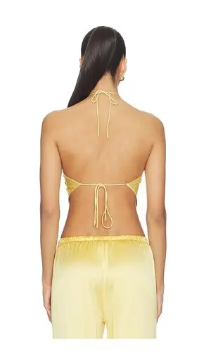 Eterne Freya Top Lightweight Satin Backless Halter - Yellow