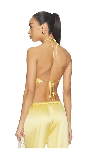 Eterne Freya Top Lightweight Satin Backless Halter - Yellow