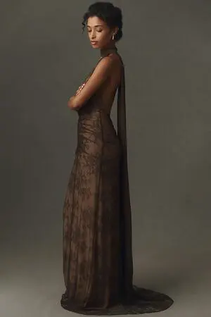 DE LA VALI Amora Rosette Maxi Dress