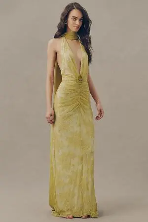 DE LA VALI Amora Rosette Maxi Dress