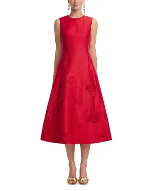 LEO LIN Applique Sleeveless Midi Dress - Scarlet
