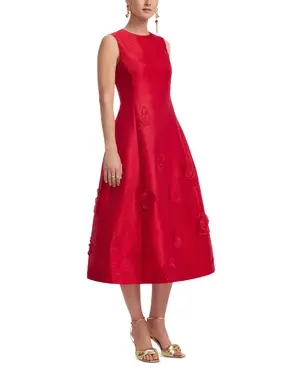LEO LIN Applique Sleeveless Midi Dress - Scarlet