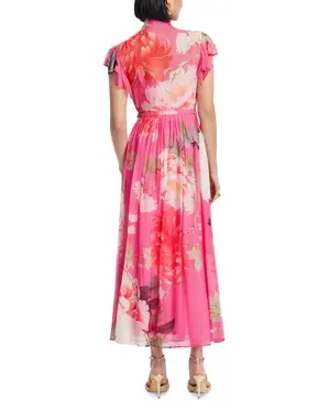 LEO LIN Grace Flutter Sleeve Midi Dress - Fuschia