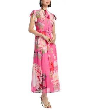 LEO LIN Grace Flutter Sleeve Midi Dress - Fuschia