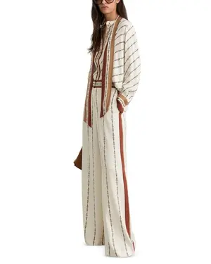 REISS Chain Print Wide Leg Trousers - Ivory