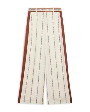 REISS Chain Print Wide Leg Trousers - Ivory