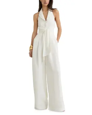 REISS Taya Tie Front Jumpsuit - Ivory