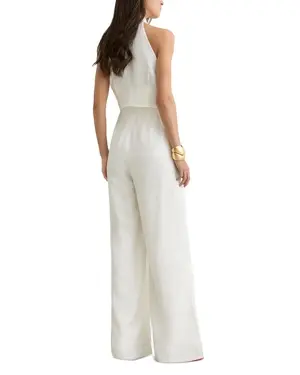 REISS Taya Halter Neck Jumpsuit With Front Tie Detail - Ivory