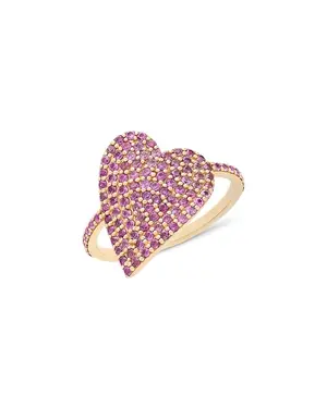 Lana Jewelry 14k Yellow Pink Sapphire Pave Heart Ring - Gold