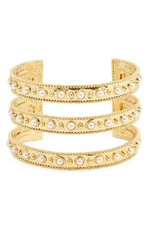 KARINE SULTAN Dots And Faux Pearl Cuff Bracelet - Gold