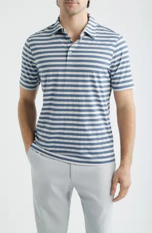 Scott Barber Prep Stripe Polo - Indigo