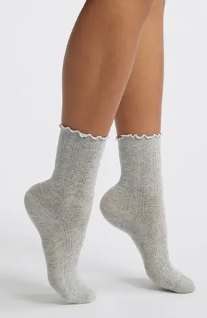 CASA CLARA Margot Floral Pointelle Crew Socks - Grey