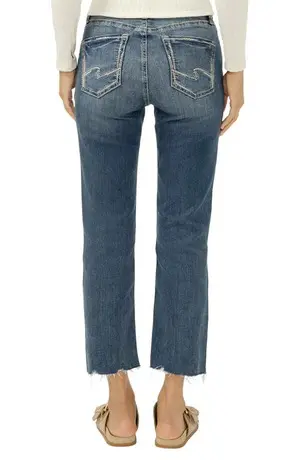 SILVER JEANS CO. Avery Curvy Distressed Crop Straight Leg Jeans