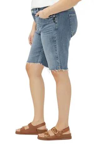 SILVER JEANS CO. Elyse Curvy Raw Hem Mid Rise Denim Bermuda Shorts