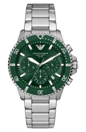 Emporio Armani World Explorer Solar Chronograph Bracelet Watch - Silver