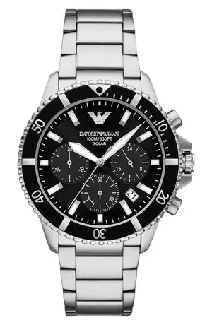 Emporio Armani World Explorer Solar Chronograph Bracelet Watch - Silver