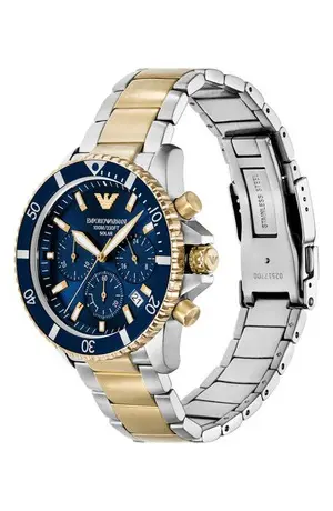 Emporio Armani World Explorer Solar Chronograph Bracelet Watch - Two Tone/blue Dial