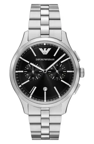 Emporio Armani Chronograph Bracelet Watch - Silver/black Dial