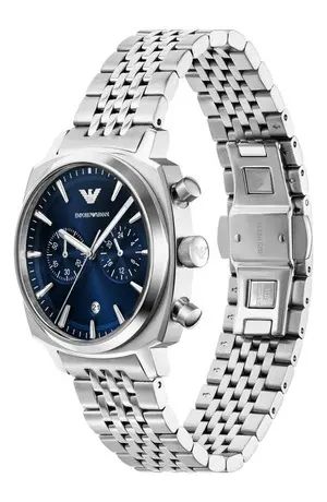 Emporio Armani Chronograph Bracelet Watch - Silver/blue Dial