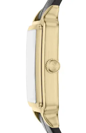 Emporio Armani Tank Leather Strap Watch - Black